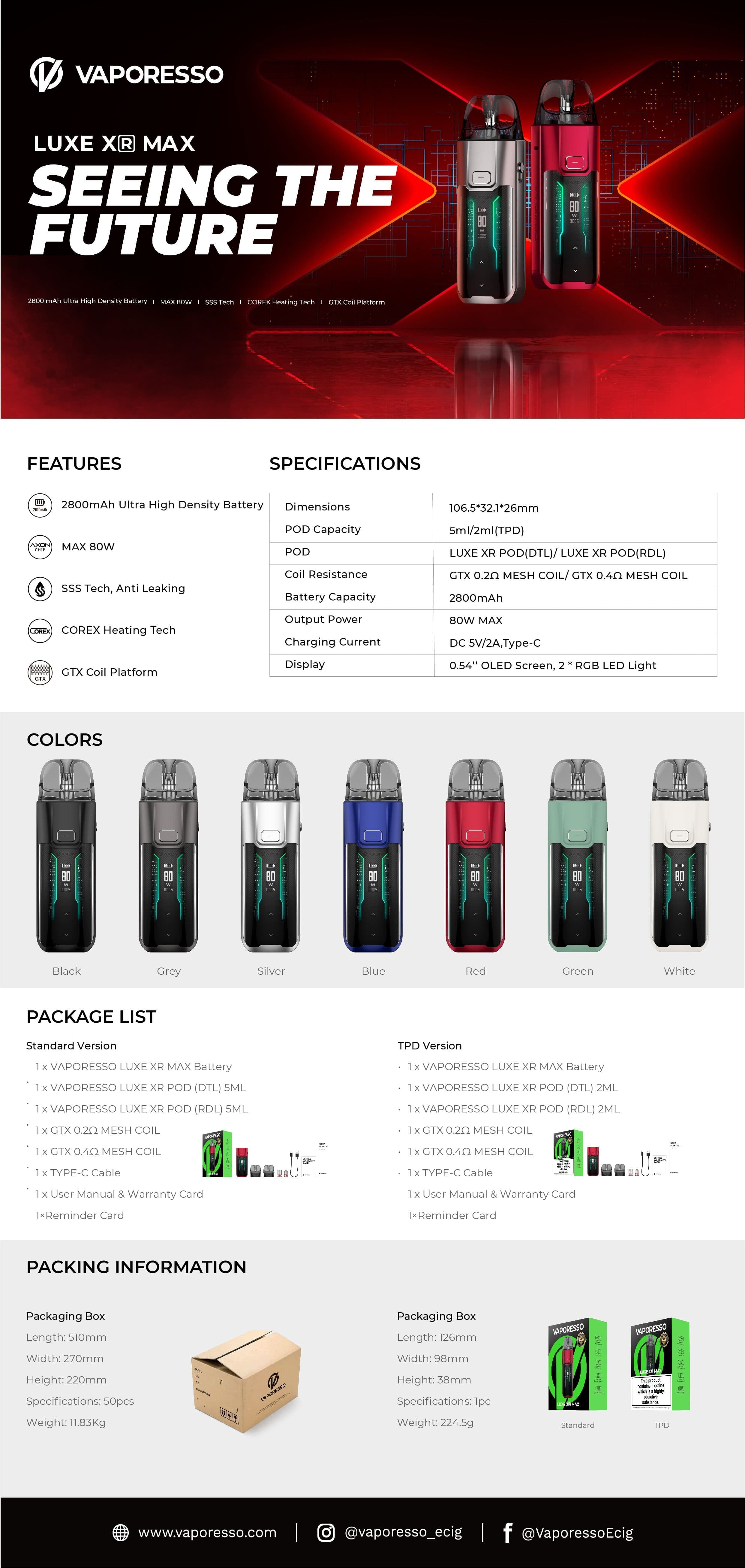 Vaporesso LUXE XR Max Pod Kit - Giant Vapes - Vape Kit